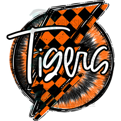 Personalized Orange and Black Checkered ightning Bolt with Tie Dye ...
