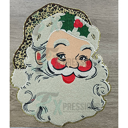 Chenille Leopard Santa Patch - Bling3t